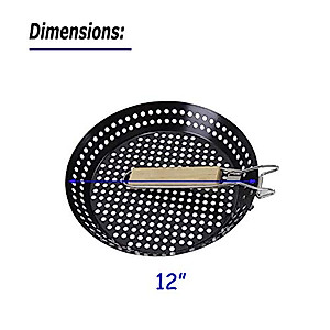 Zemibi Grill Pan With Holes, Nonstick Grill Skillet, Heavy Duty Frying Pan with Wooden Foldable Handle, Grill Basket Hollow Tray for Camping Cookware, Picnics and Other Outdoor BBQ Activities