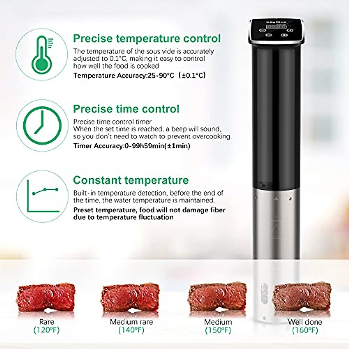 Keylitos Sous Vide Cooker Machine 1100W, IPX7 Waterproof Sous Vide Precision Cooker, Ultra-quiet Fast-Heating Immersion Circulator Precise Cooker with Accurate Temperature and Timer Control