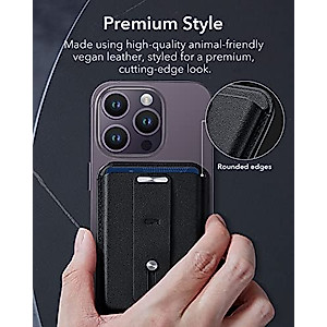 ESR Magnetic Wallet, Compatible with MagSafe Wallet, 3-Card Holder, Vegan Leather, for Secure-Grip Finger Loop, for iPhone 15/14/13/12 Series, Not for 13/12 Mini, Black