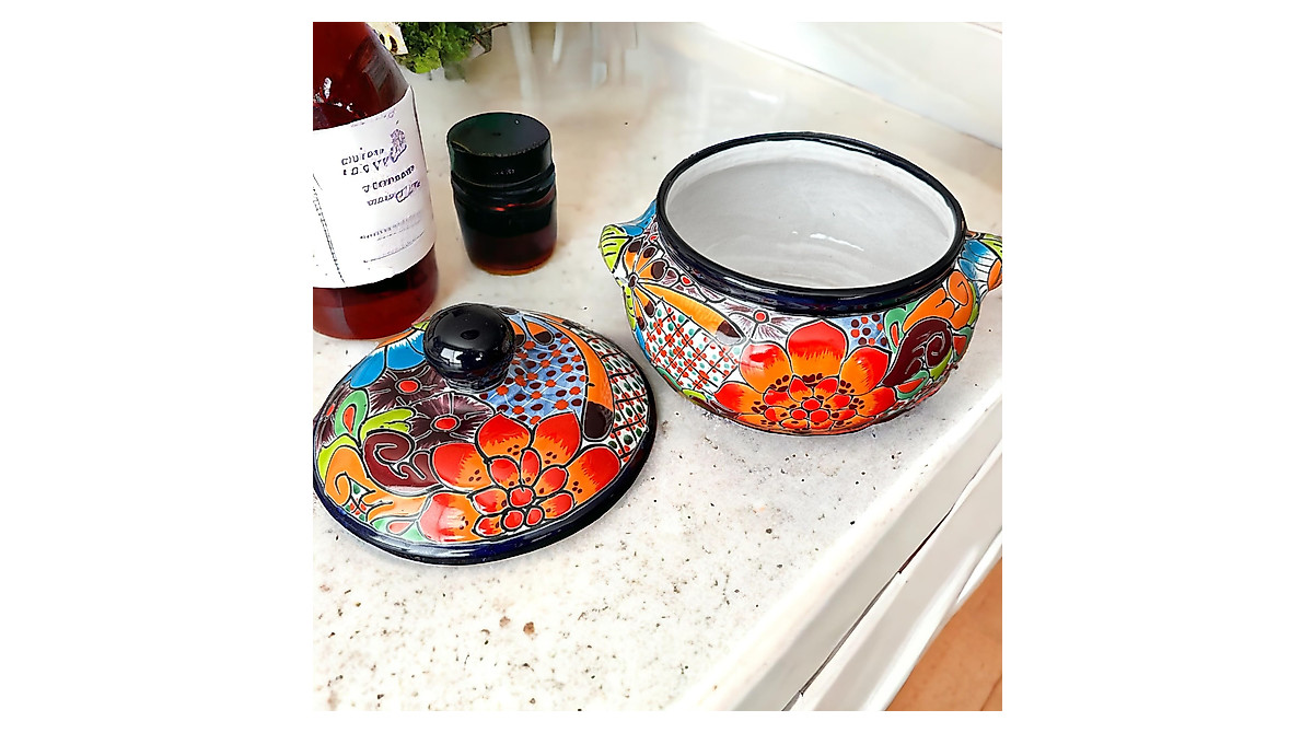 Talavera Bean Pot - Handmade Mexican Pottery for Cooking & Decor