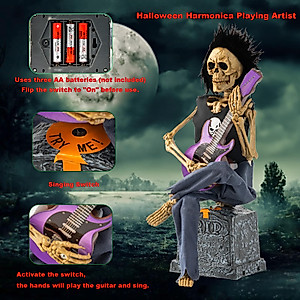 MXwcy Funny Animated Skeleton, Animated Black Crazy Rock Star Skeleton, Halloween Fall Interior Decorative Ornament, Halloween Haunted House Decoration Setting
