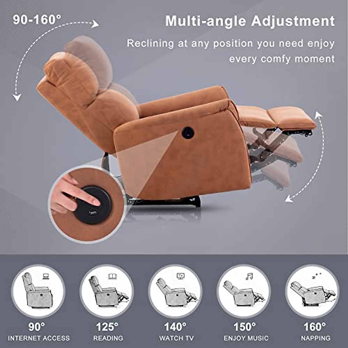 Electric Recliner Chairs, Small Power Recliner Chair on Clearance, Home Theater Recliners with USB Port, Thick Back Cushion, Ergonomic Narrow Recliner Chair for Small Spaces