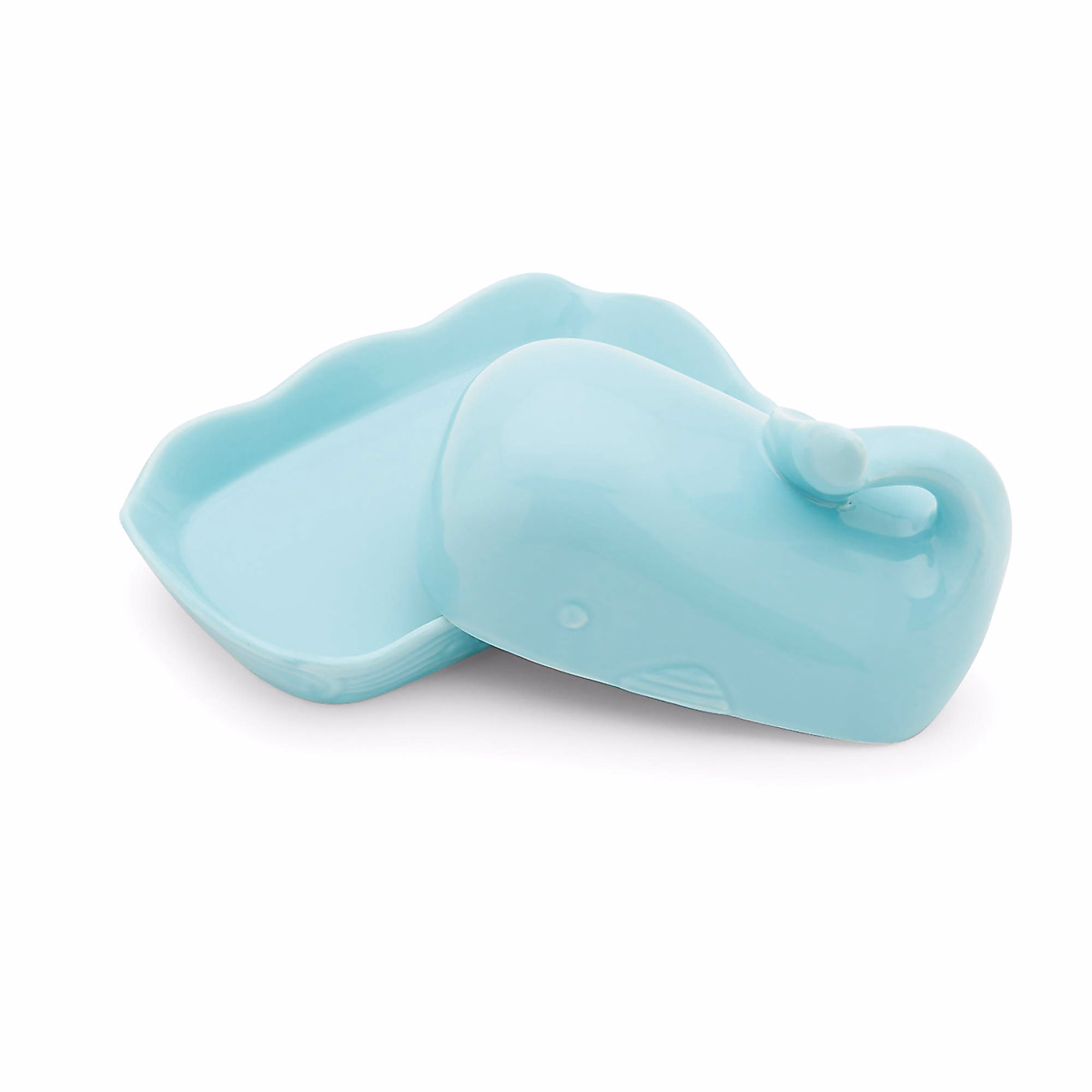 Fox Run Whale Ceramic Butter Dish with Lid, 7", Aqua Blue