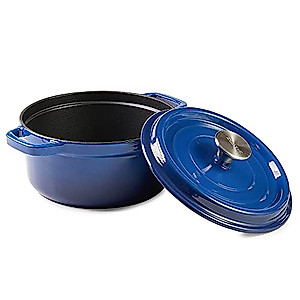 ZQBTC Enamel Cast Iron Covered Dutch Oven Pot with Lid for Bread Baking Use on Gas Electric Oven 4 Quart(Blue, 4-5 People)
