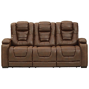 Signature Design by Ashley Owner's Box Faux Leather Power Reclining Sofa with Adjustable Headrest, Brown
