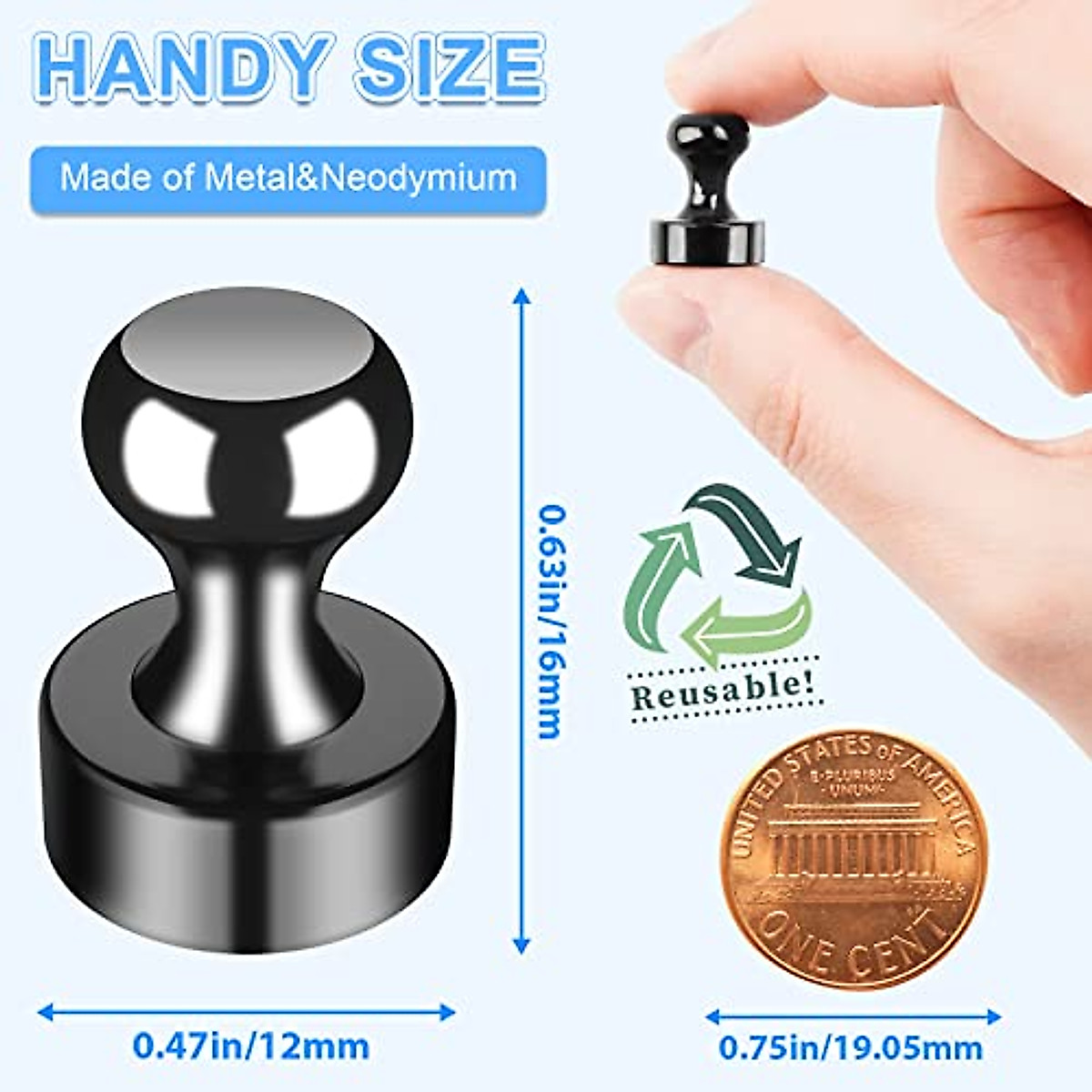 12Pcs Black Fridge Magnet Refrigerator Magnets, Whiteboard Magnets, Fridge Magnets Adults, Magnets Fridge, Small Strong Magnets for Whiteboard, Locker, Map, Kitchen, Office, School