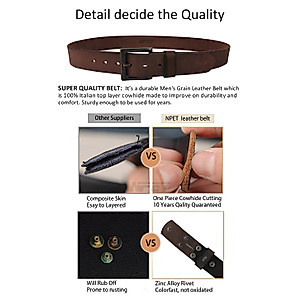 NPET Mens Leather Belt Full Grain Vintage Distressed Style Snap on Strap 1 1/2" Wide (For 32"-34" waist, coffee)