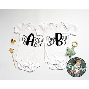 Twin A and Twin B baby boy and girl bodysuits matching twin sets (6-9 Month US)