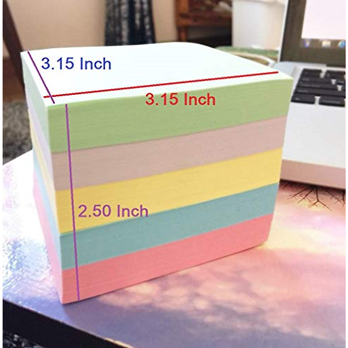 Blank Notes Paper 3.15×3.15 Inches 700 sheets/pack (5 colors/pack) Not Sticky Notes bright colorful memo easy write WIDE TO USE at home and office
