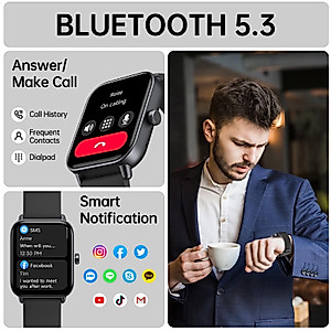 Smart Watch for Women Men (Answer/Make Call) with Alexa Built-in, iPhone Android Compatible, Sleep and Fitness Tracker Heart Rate Blood Oxygen Monitor 1.8 Touch Screen Bluetooth Watch Black