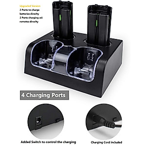 TechKen 4 Charging Ports Charging Station for Wii Controller, Includes 4 Rechargeable Batteries Wii Charger Wii Charger Docking Station (Updated Version)
