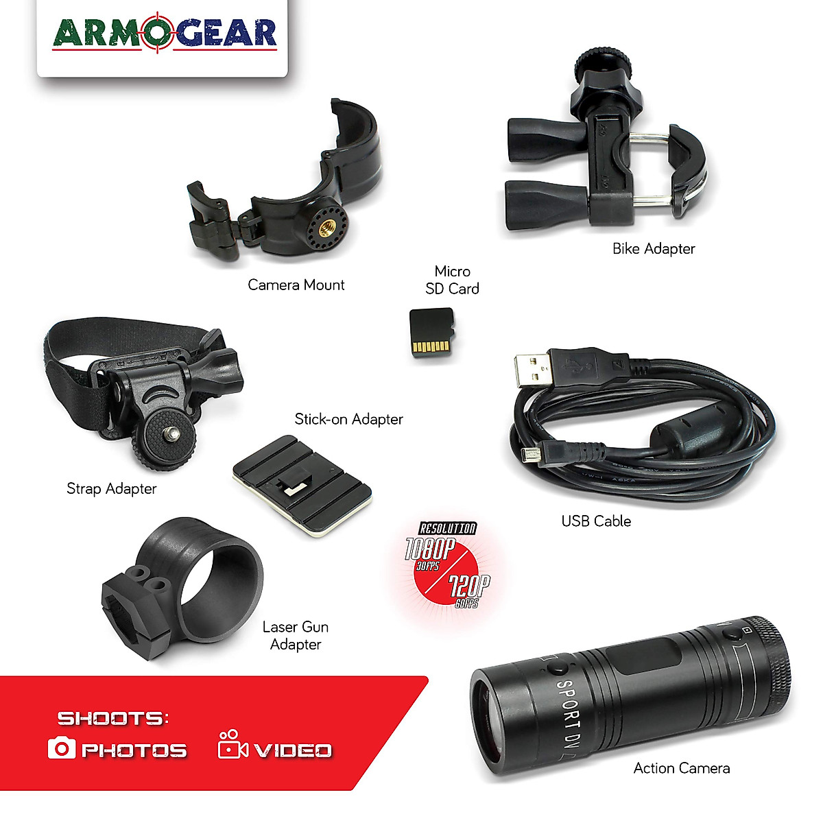 ArmoGear Kids Action Camera with Video Recording – Action Camera Mount on Bike, Helmet, or Laser Gun – Great Sports Accessory for Kids