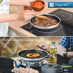Dingerkit Frying Pans Nonstick, 11” Hybrid Stainless Steel Non Stick Frying Pans for Kitchen and Camping - Nonstick Cookware - Dishwasher and Oven Safe Skillet for Induction Gas Ceramic.