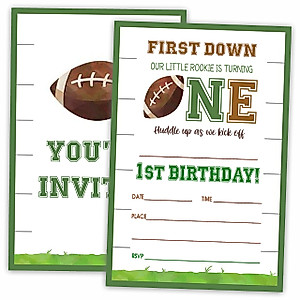 AWSICE Football 1st Birthday Party Invitations, Sports Themed Invite Cards (20-Pack) with Envelopes, Rugby Style Birthday Party Supplies Decorations(4"x6")-C05