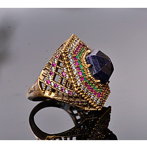 Falcon Jewelry Real Natural Sapphire Gemstone Ring, 12.35 Carat, Sterling Silver Unisex Hurrem Sultan Ring