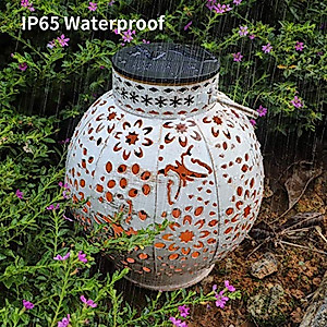 Solar Lantern Outdoor Hanging Lights Waterproof Metal LED Decorative Lights with Shadow Casting for Patio Garden Yard Tabletop