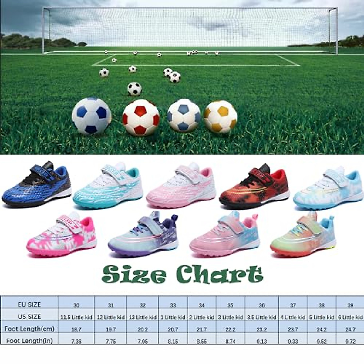 YASOWIN Kids Turf Soccer Shoes Boys Girls Youth Football Shoes Athletic Outdoor/Indoor Soccer Shoes Cleats (Toddler/Little Kid/Big Kid)