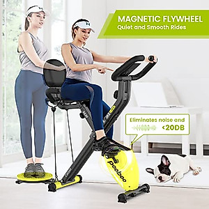 pooboo Foldable Exercise Bike Magnetic Indoor Cycling Bikes 3 in 1 Stationary Bikes Indoor Fitness Bicycles with Resistance Bands and Twist Board