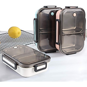 LANSKYWARE 2 Compartments Bento Lunch box with Lunch Bag and Portable Utensils, Stainless Steel Food Lunch Containers for Adults Men Women