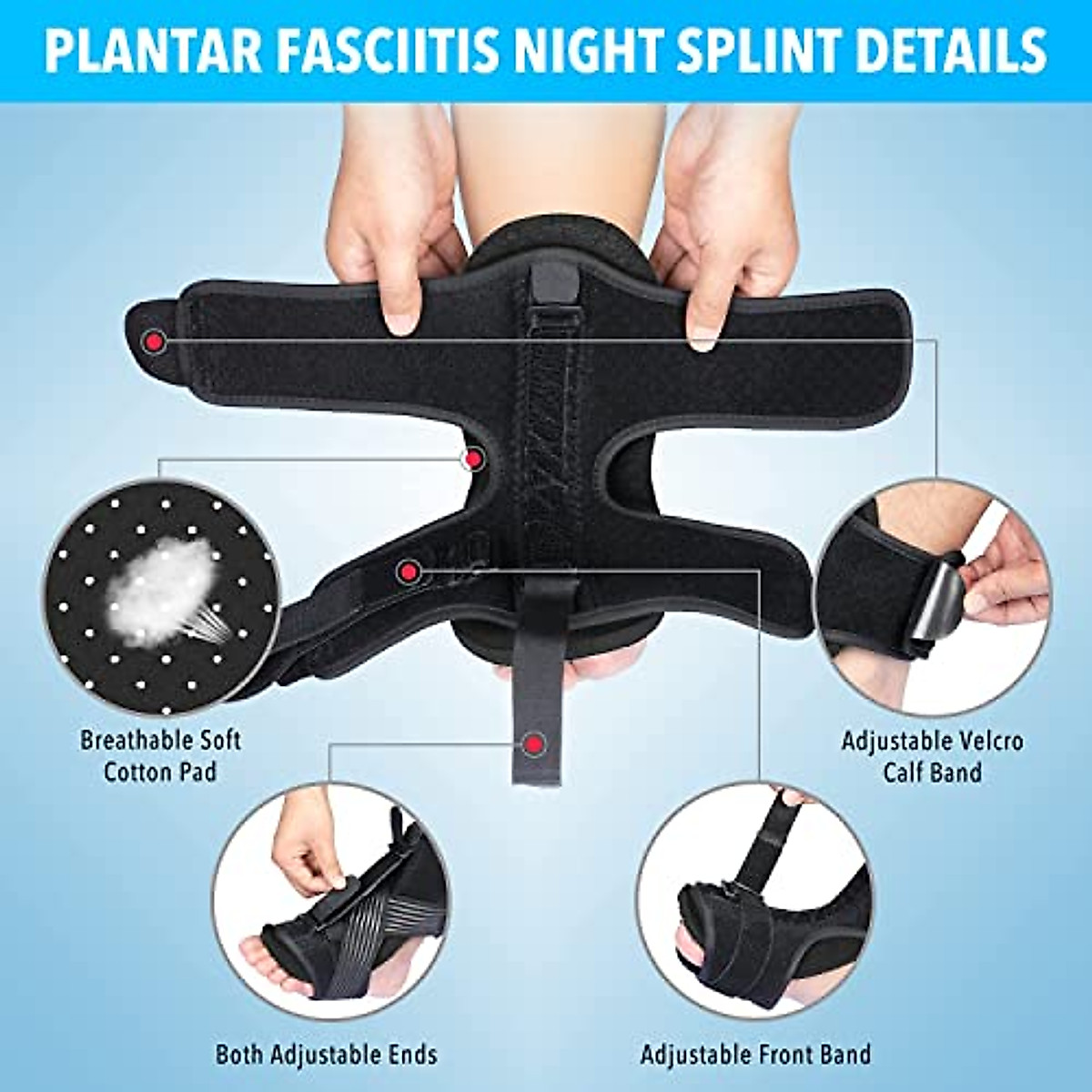 AiBast 2021 New Upgraded Black Night Splint for Plantar Fascitis, Adjustable Ankle Brace Foot Drop Orthotic Brace for Plantar Fasciitis, Arch Foot Pain, Achilles Tendonitis Support for Women, Men