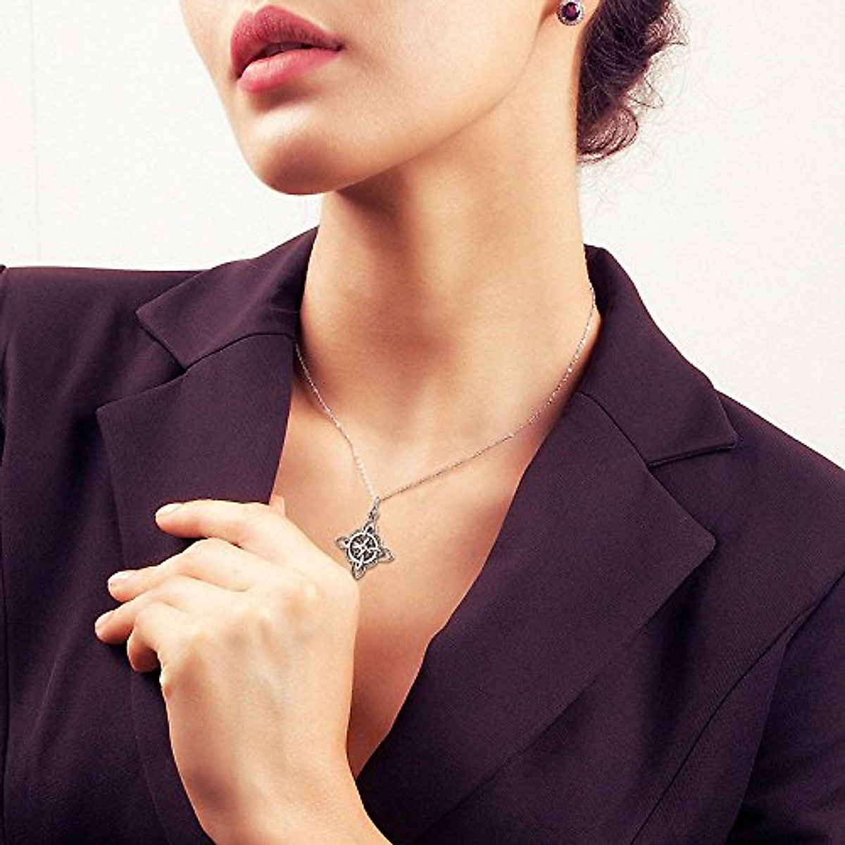 FLYOW 925 Sterling Silver Celtic Triquetra Trinity Knot Good Luck Pendant Rolo Chain Necklace for Women Birthday Graduation Gift, 18"