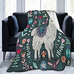 Alpaca Botanical Throw Blanket Cozy Plush Boho Bohemia Llama Flannel Fleece Ultra Soft Blankets Lightweight Fuzzy Party Blanket Gifts for Adult Bed Couch Sofa Kids 50"x40"