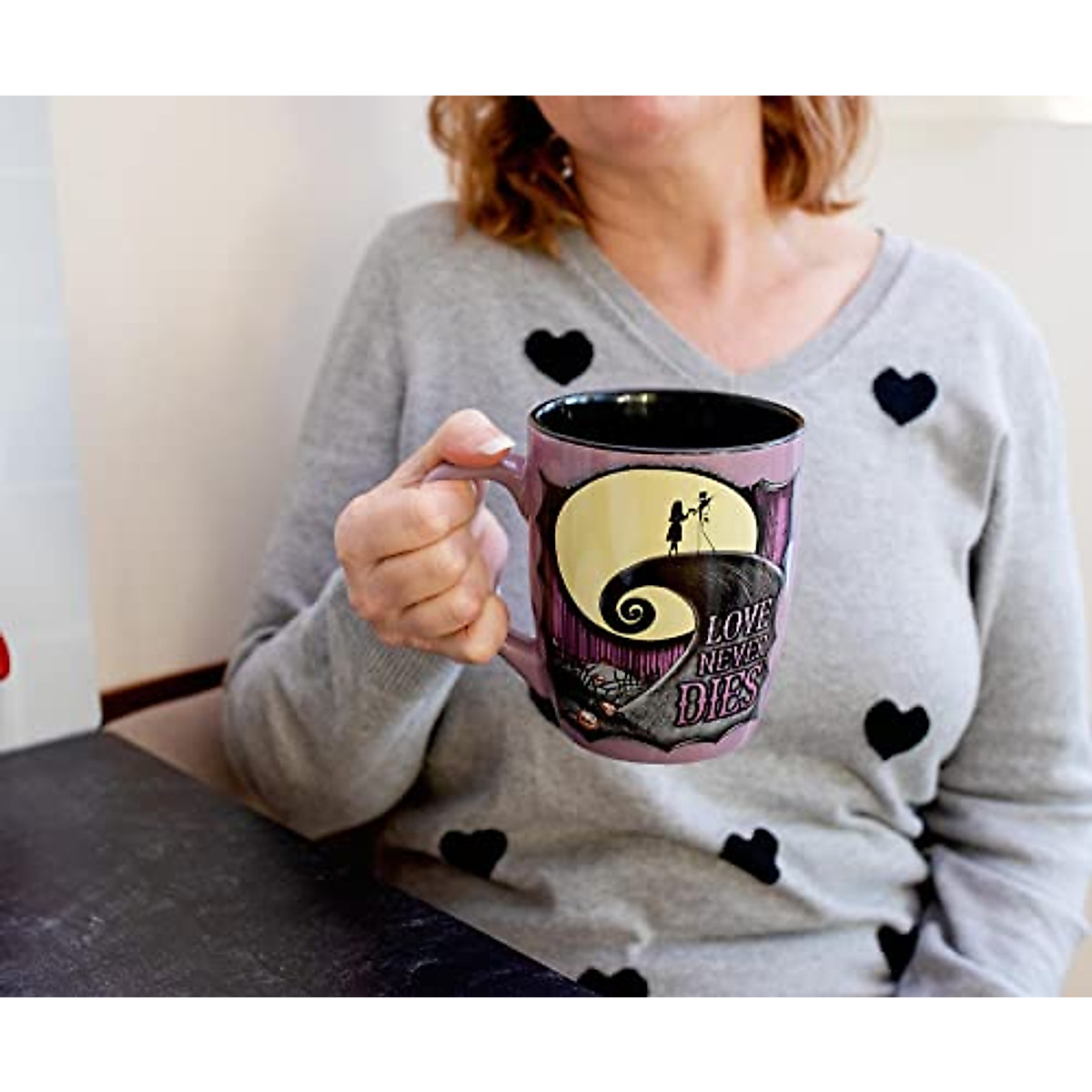 Silver Buffalo Disney The Nightmare Before Christmas Love Never Dies 25-Ounce Ceramic Mug | BPA-Free Large Coffee Cup for Espresso, Caffeine, Beverages, Home & Kitchen Essentials and Collectibles