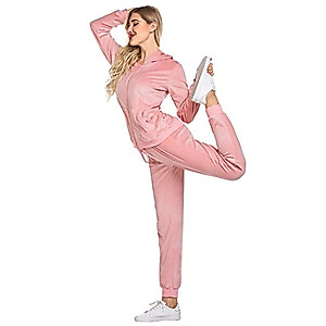 HOTOUCH Womens Hoodie Set Velour Jogging Track_Suit Active Wear Pink, Large