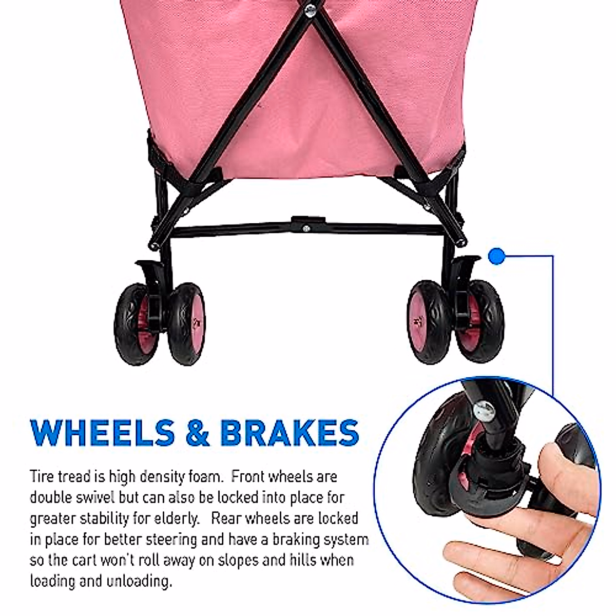 EasyGo Rolling Cart Folding Grocery Shopping Cart Laundry Bag with Wheels, Removable Canvas, 120lb Capacity, Basic Pink