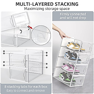 Elechomes Shoe Boxes Clear Plastic Stackable, 18 Pack Premium Shoe Organizer Storage for Closet Space Saving Foldable Shoe Rack Containers, Sneaker Display Case Holder Shoe Bin for Entryway Drawers