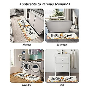 Thanksgiving Gnomes Bath Mat for Tub,Non Slip Bathroom Floor Runner Rug Quick Dry & Absorbent Diatomaceous Earth Shower Sink Kitchen Washable Doormat,Fall White Pumpkin Autumn Maple Leaves 18"x47"