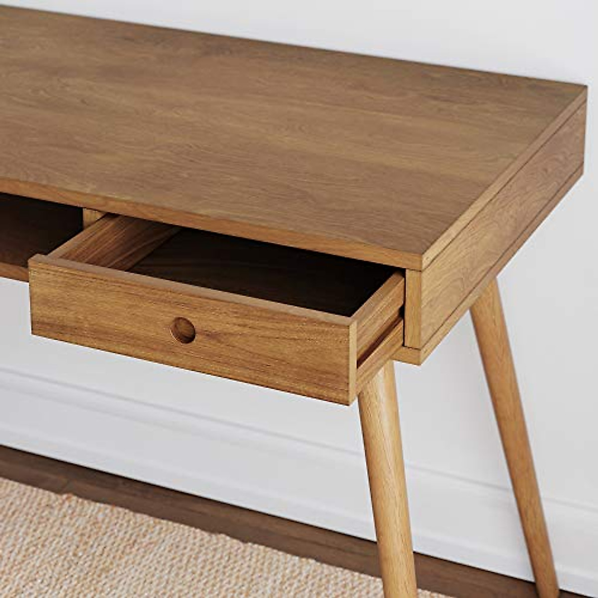 Nathan James Parker Modern Home Office Writing, Computer or Laptop Desk with Open Storage Cubby and Small Drawer, Walnut