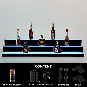 ROVSUN 3 Step 60 Inch LED Lighted Liquor Bottle Display Shelf with Remote Control, Acrylic Lighted Drinks Lighting Shelves Illuminated Bar Shelves for Liquor Bottles Commercial Home Bar Accessories