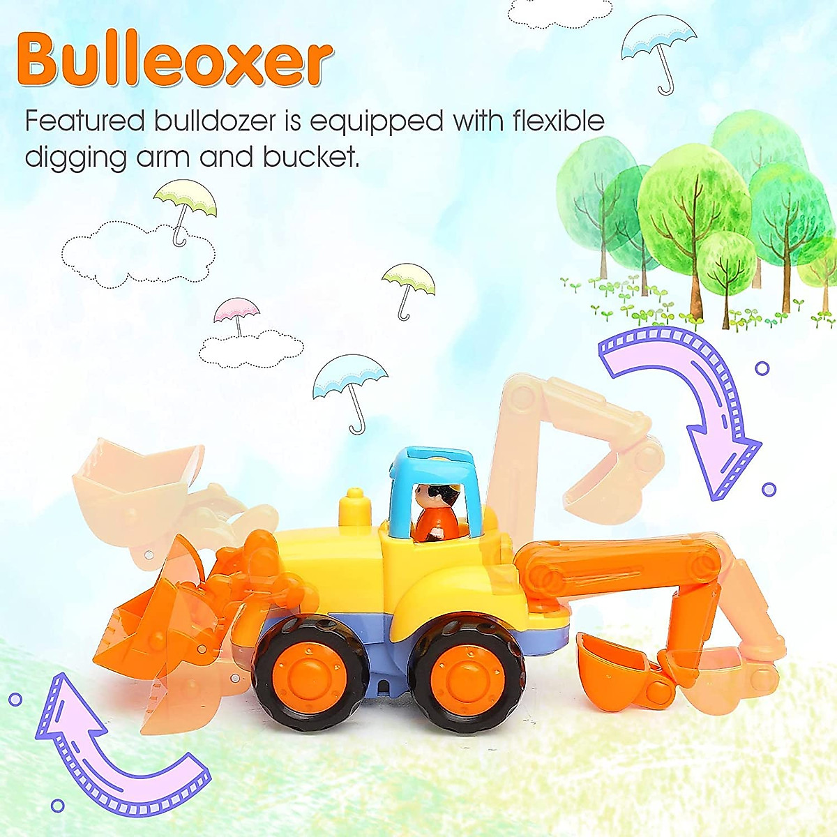 TINOTEEN Baby Toy Cars for 1 2 3 Year Old, 4 Pack Toddler Friction Powered Cars Push and Go Car Toys Baby Construction Vehicles