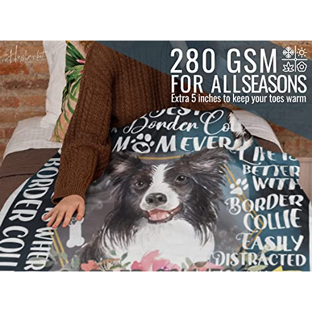Border Collie Gifts, Border Collie Blanket for Border Collie Mom & Dad, Cute & Unique Border Collie Design, Throw Blanket Gifts for Dog Lovers, Family, Friends, Flannel Plush Blankets - 50"x 65"