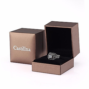 Castillna Black Cubic Zirconia CZ Simulated Diamond Princess Cut Solitaire Halo Bridal Engagement Wedding Rings Sets in Sterling Silver for Women