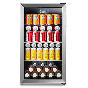 Midea MERV115T3AST 115 Cans Beverage Refrigerator with Adjustable Temperature, Removable Glass Shelf, LED Light, Silver