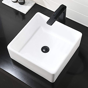 SOMRXO Bathroom Vessel Sink Square Vessel Sink For Bathroom 15"X15" Above Counter Bathroom Sink White Porcelain Ceramic Bathroom Vessel Sink Vanity Sink Art Basin