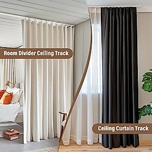 MaKefeile Ceiling Curtain Track Ceiling Mount Room Divider Curtain Rods Track Heavy Duty Curtain Rod Track RV Shower Outdoor Curtain Track Rail Clip Hook Set White 3-15ft