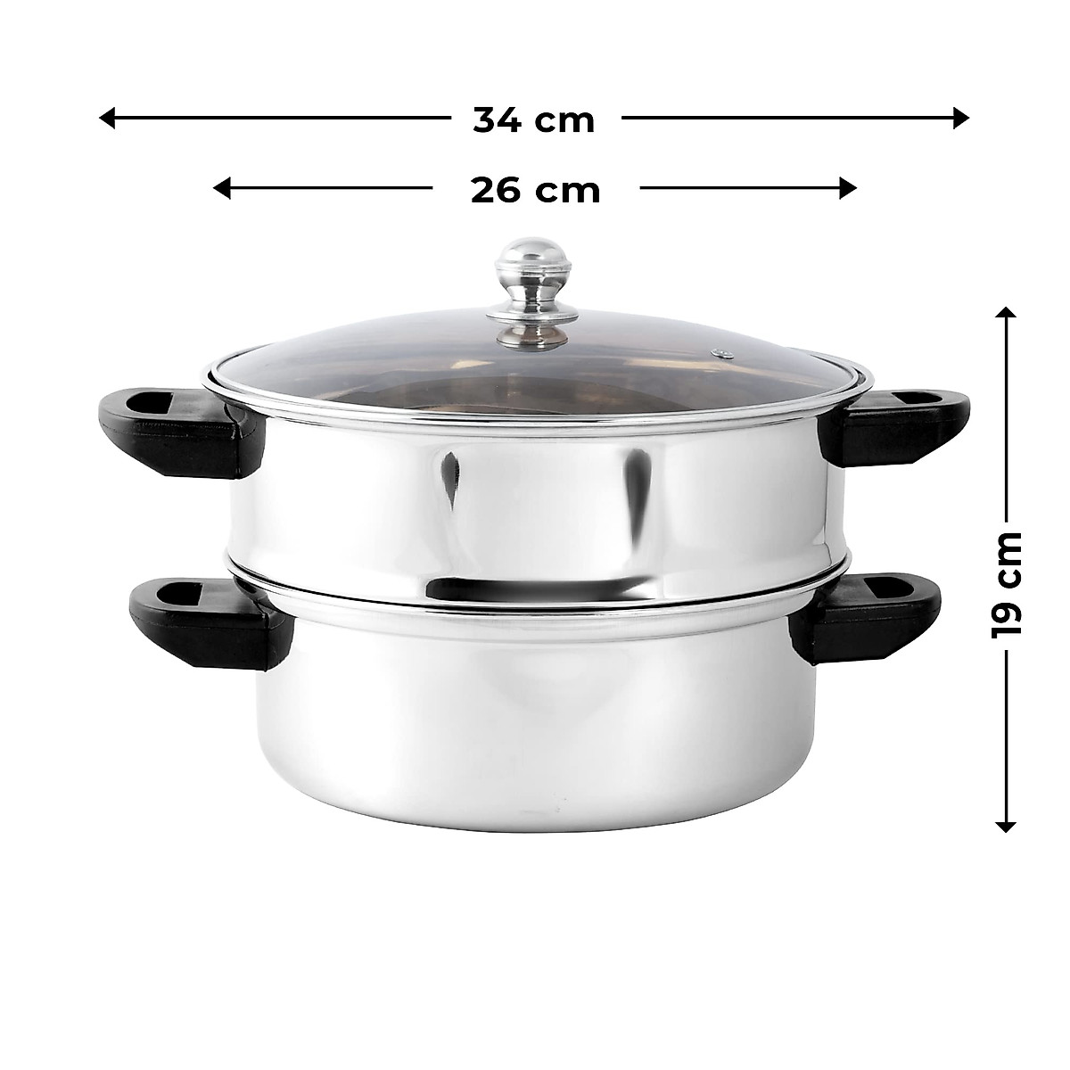 KSJONE Heavy Duty Stainless Steel 3 Piece Steamer Pot Set Includes 4 Quart Cooking Pot, 4 Quart Steamer Insert and Vented Glass Lid, Stack and Steam Pot Set for All Cooking Surfaces