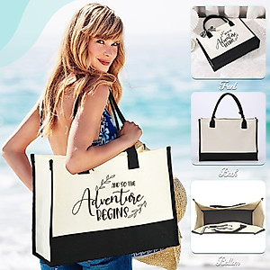 Dadoudou Engagement Gift Canvas Tote Bride Bag,Bridal Shower Gifts for Engagement Wedding Graduation Retirement Gift Beach Bag And So The Adventure Begins Large Tote Bag