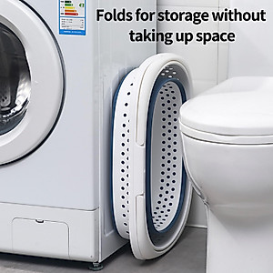 AOFUXTI Collapsible Plastic Laundry Basket - 30L(7.9 Gallon) Foldable Small Laundry Basket with Handles, for Laundry, Camping, Indoor and Outdoor, Blue