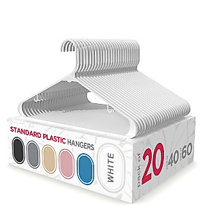 Sharpty Plastic Hangers Clothing Hangers Ideal for Everyday Standard Use (White, 20 Pack)