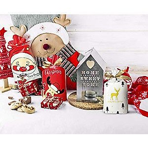 DLY 50 Pcs Christmas candy bag Christmas treat bags Candy Goodies Plastic Drawstring Gift Bags Merry Christmas Treat Bags for Birthday Party Snack Wrapping Wedding Gift Party Favor Merry X-mas