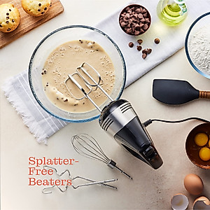 Powerful Electric Kitchen Hand Mixer, 200 Watts, 5 Speed Food Handheld Mixer, with Turbo Button, Dough, Whisk and Beater Attachments, and Accessory Bin, for Dough, Eggs, Batter, (White)