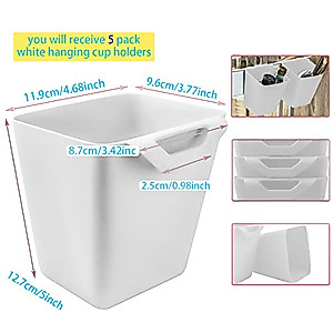 LeonBach 5 Pack White Hanging Cup Holders, Rolling Cart Accessories Hanging Pencil Holder Storage Containers Hanging Buckets Hanging Bins