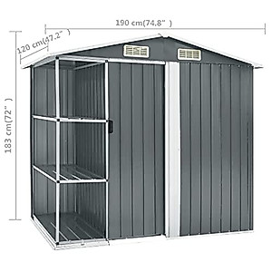 Garden Metal Storage Shed with Rack | Outdoor Tool Shed Storage Room with Vents | Storage Sheds with Door for Outside Patio Backyard Yard Lawn | Gray Galvanized Iron 80.7" x 51.2" x 72"