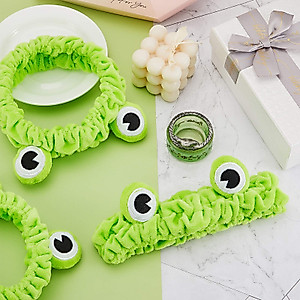 3 Pieces Frog Headband Frog Eye Elastic Headband Cute Frog Headband for Face Washing Frog Head Wrap Green Funny Hair Band Elastic Turban Headbands for Girls Women Shower Spa Yoga Beauty Skincare