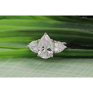 Dazzlingrock Collection 3.00 Carat (ctw) 14K Pear Shaped Cubic Zirconia 3 Stone Ladies Teardrop Engagement Ring, White Gold, Size 6.5