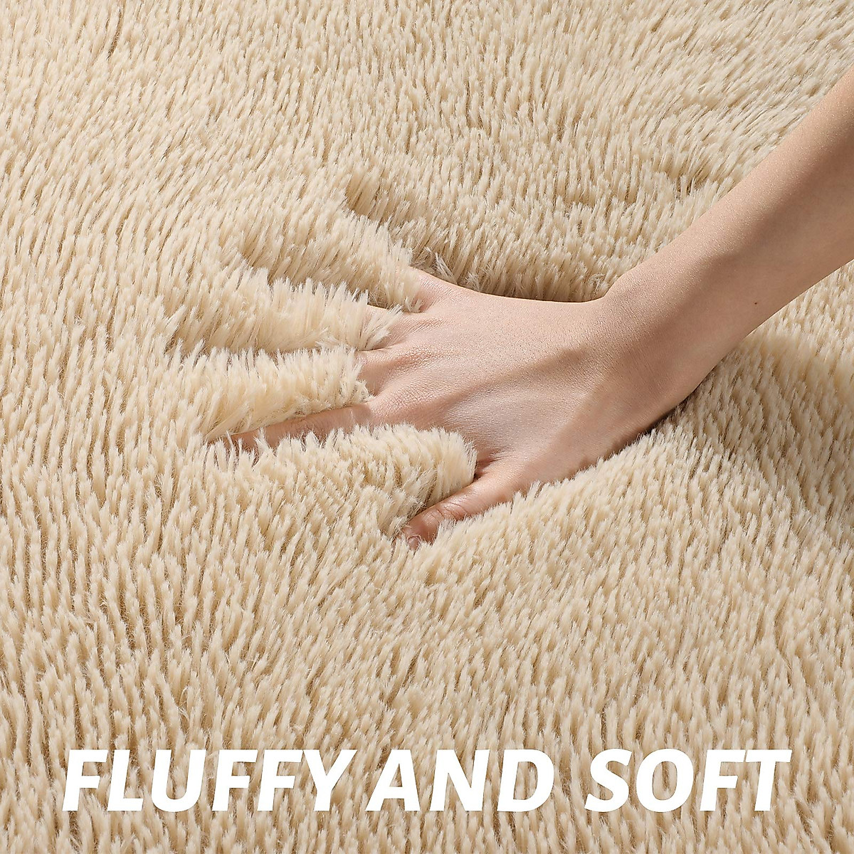 Amangel Ultra Soft Fluffy Shag Rug, Fuzzy Area Rug for Bedroom, 4' x 6', Plush Shaggy Carpet for Living Room, Cute Furry Rugs for Kids Girls Room Baby Nursery Home Decor, Luxury Floor Carpet, Beige